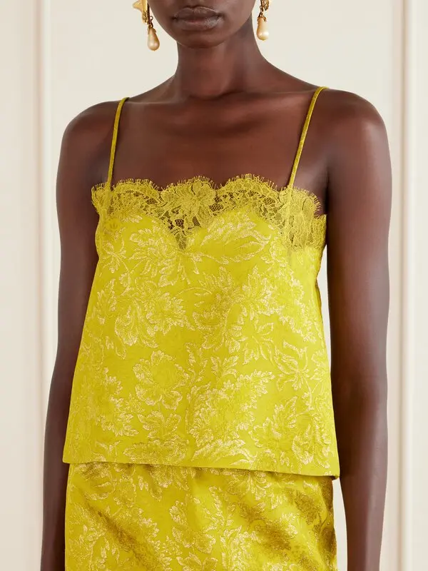 Saint Laurent Metallic Floral Brocade Lace-trimmed Cami