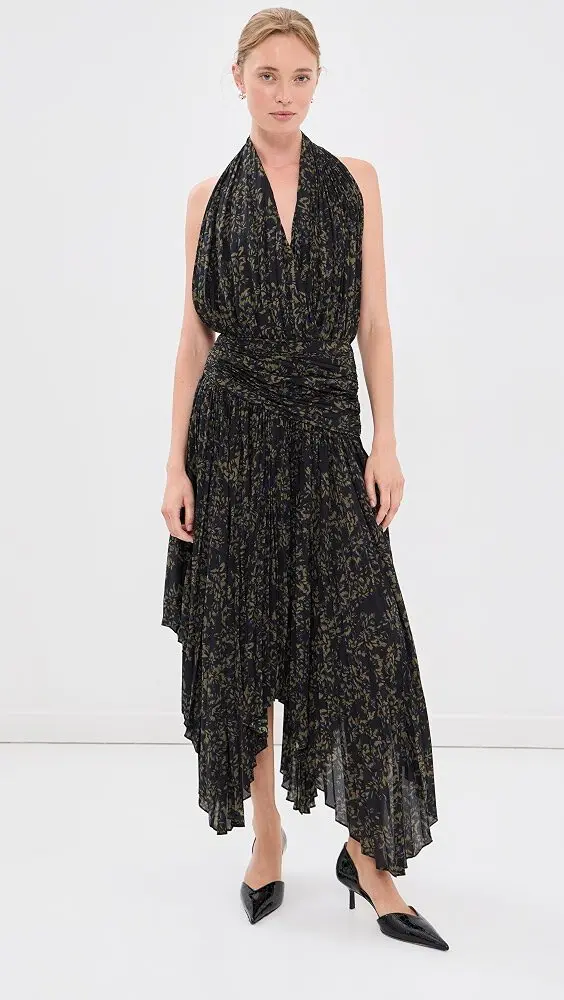 Proenza Schouler Paulina Halterneck Printed Maxi Dress