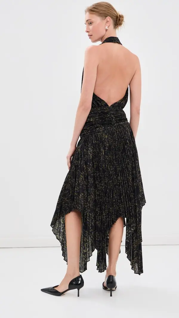 Proenza Schouler Paulina Printed Pleated Halter Maxi Dress