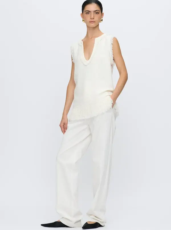 CALLAS MILANO Comporta Sleeveless V-neck Fringe Top