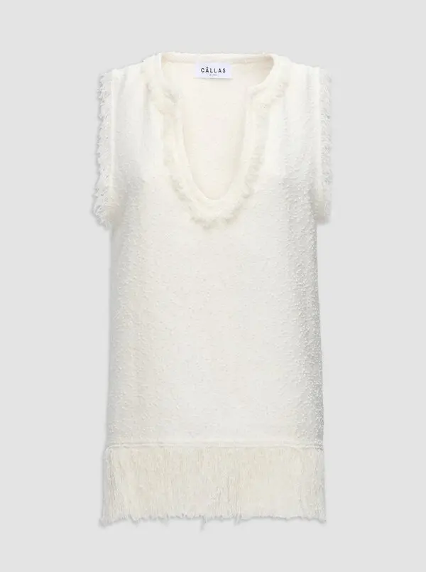 CALLAS MILANO Comporta Sleeveless V-neck Fringe Top