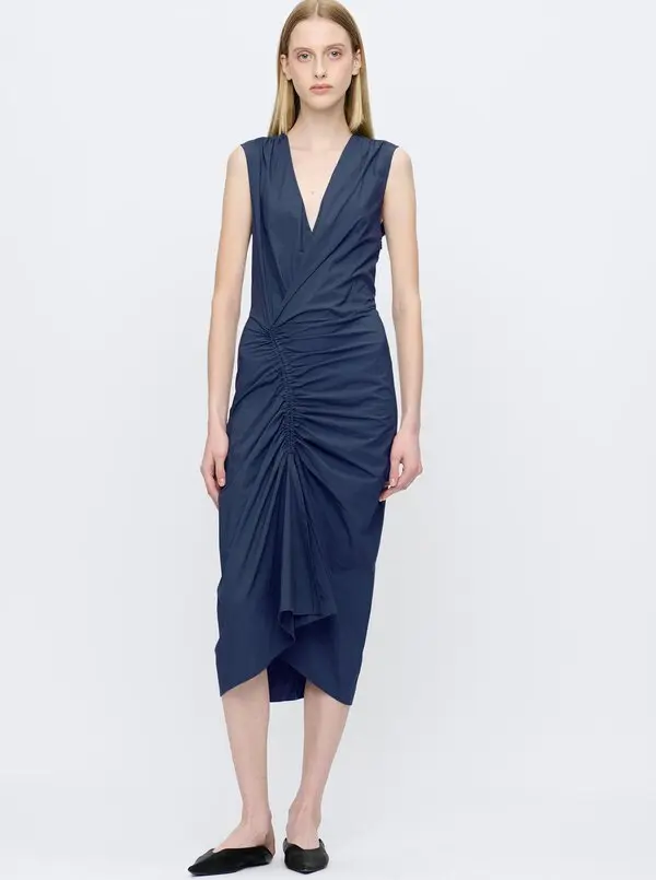 CALLAS MILANO Agnes V-neck Wrap Dress With Ruching - Navy