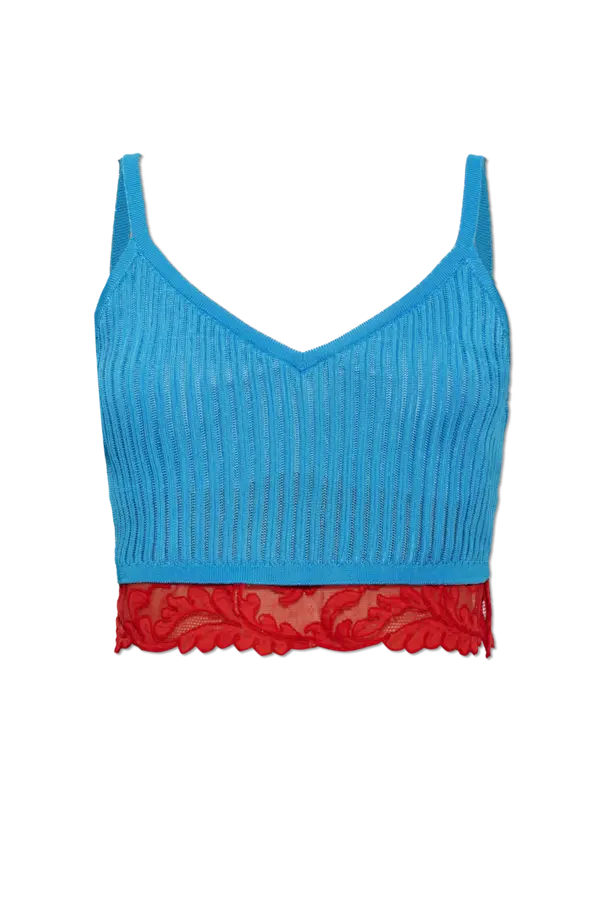 Versace Short Top With Lace Trim - Blue