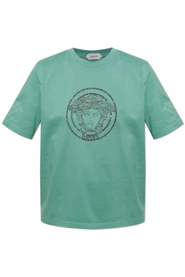 Versace T-shirt With Shimmering Crystals - Green