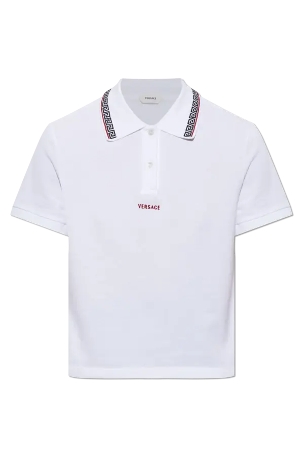 Versace Polo With Embroidered Logo - White