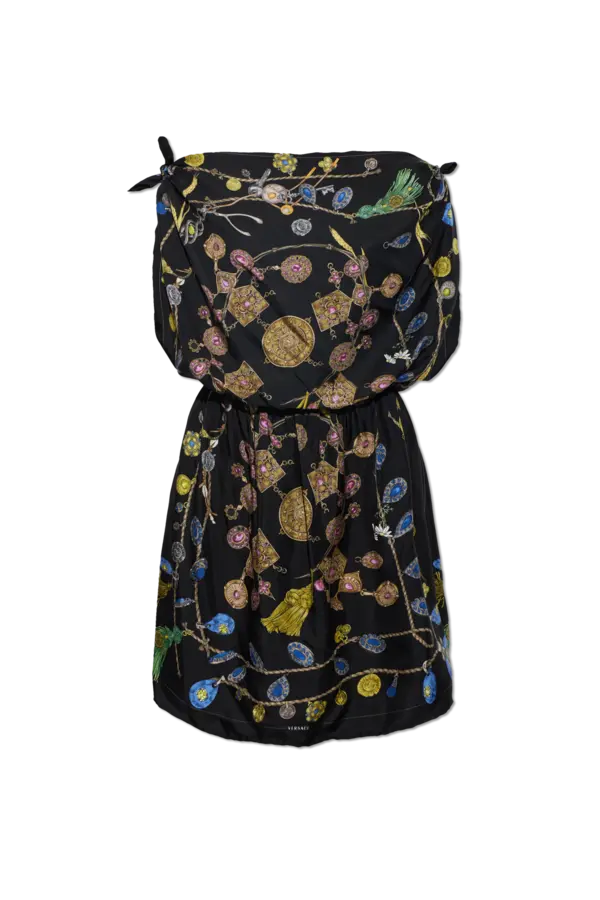 Versace Silk Dress With "broken Jewels" Print - Black