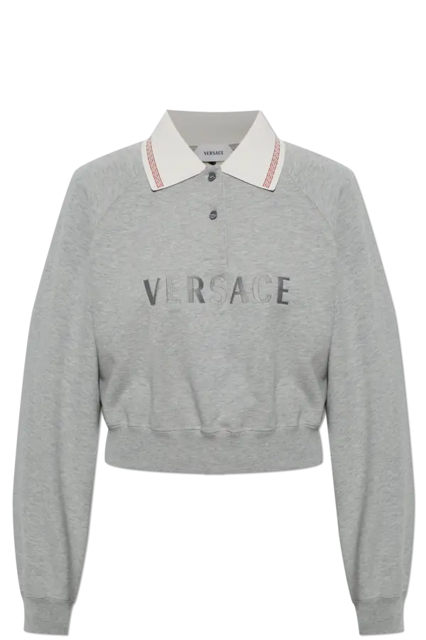 Versace Polo With Embroidered Logo - Grey