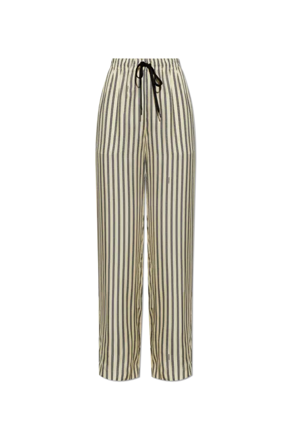 Versace Silk Pants With "the Meandros" Print - Cream