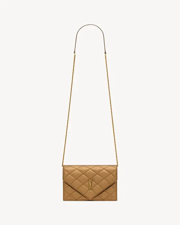 Saint Laurent Paris Chain Wallet In Metallic Leather In Brown - Cool Bronze