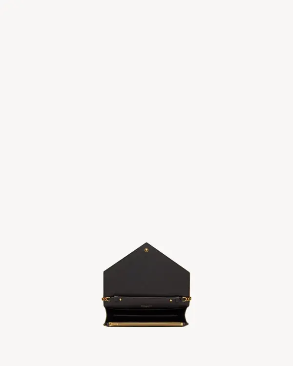 Saint Laurent Yves Chain Wallet In Metallic Leather
