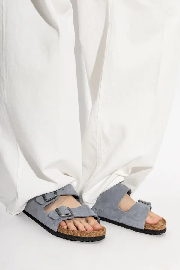 BIRKENSTOCK Arizona Suede Slides With Metal Buckles - Blue