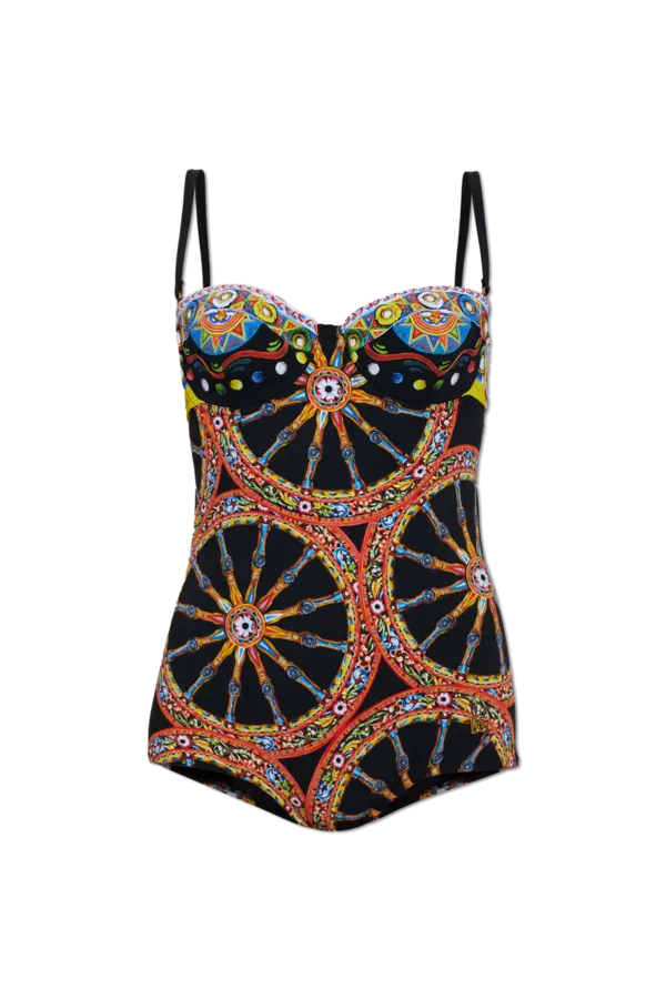 Dolce & Gabbana One-piece Swimsuit With 'carretto' Print - Multicolour