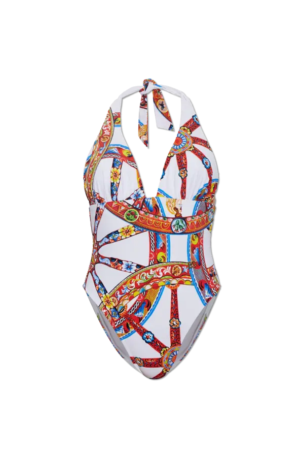 Dolce & Gabbana One-piece Swimsuit With "carretto" Print - Multicolour