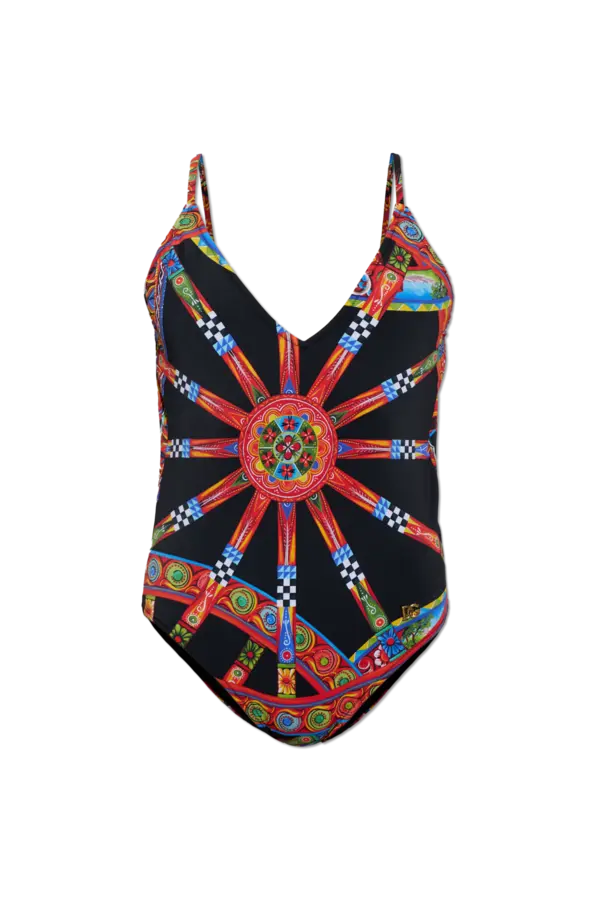 Dolce & Gabbana One-piece Swimsuit With 'carretto' Print - Black