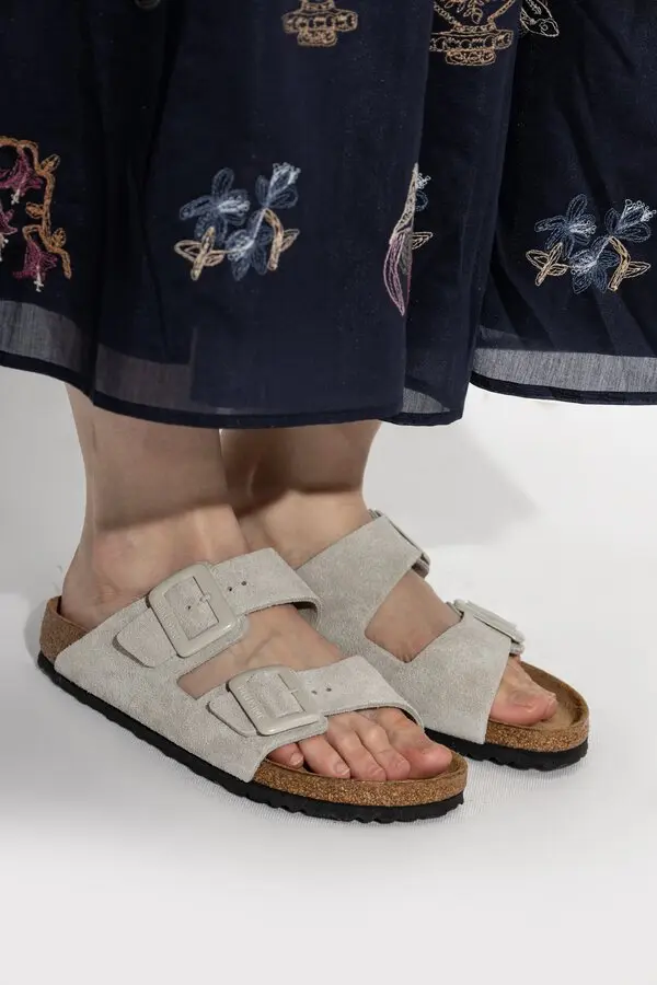 BIRKENSTOCK Arizona Cushion Buckle Suede Slides - Cream