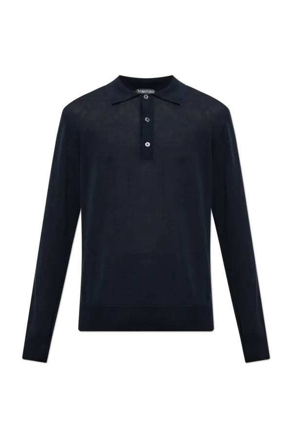 TOM FORD Long Sleeve Polo - Navy Blue