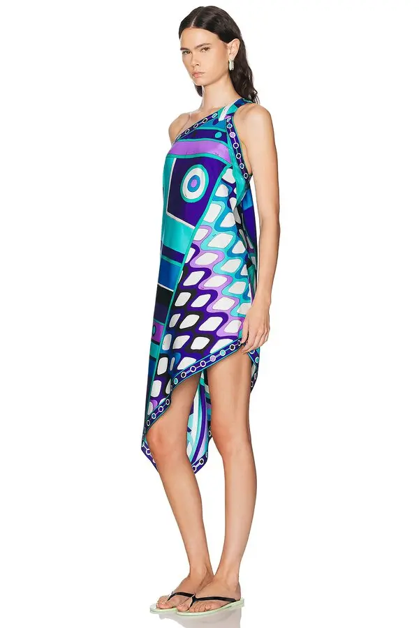 Emilio Pucci Silk Twill Asymmetric Dress In Multi