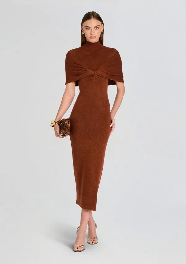 SEROYA Wisteria Knit Midi Dress - Copper Clay