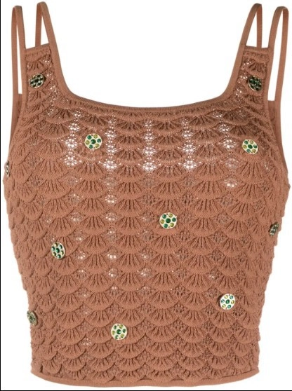 Sandro Coin-detailing Scalloped Tank Top - Brown