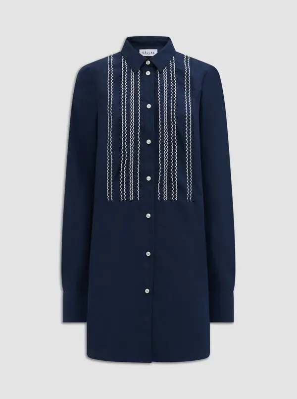 CALLAS MILANO Mattia Embroidered Shirt Dress - Navy