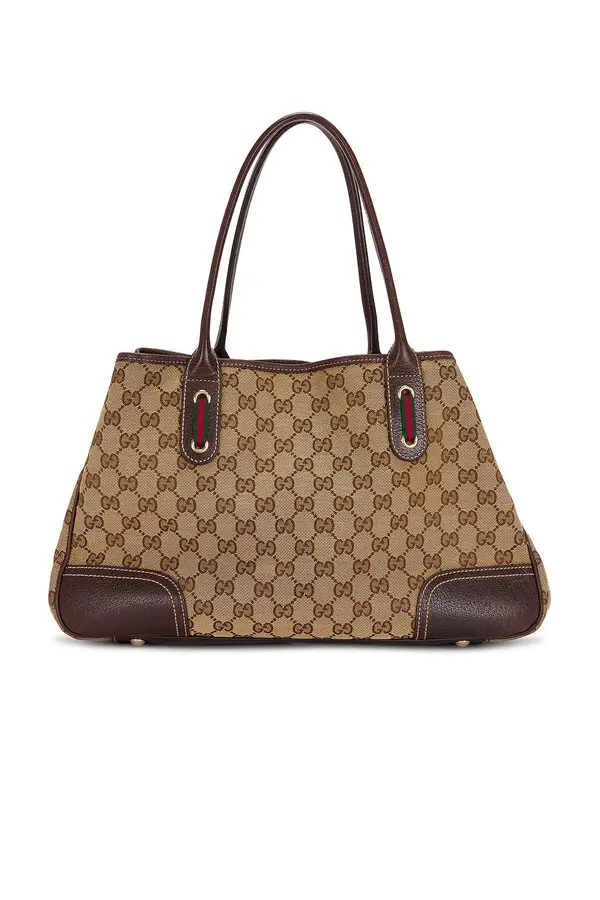 Gucci Gg Canvas Princy Tote Bag With Calfskin Leather Trim - Brown