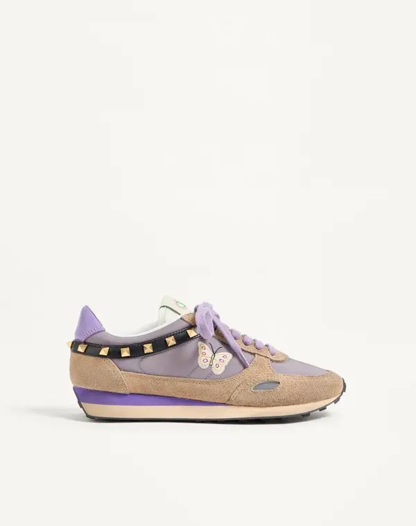 Valentino Garavani Studded Butterfly Embroidered Sneakers - Lilac/multicolor