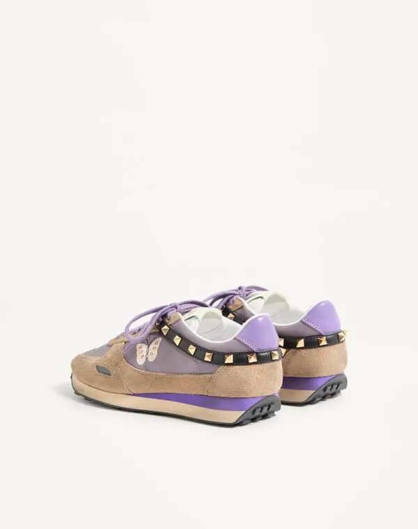 Valentino Garavani Studded Butterfly Embroidered Sneakers - Lilac/multicolor