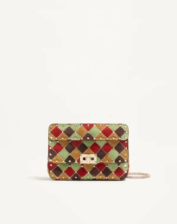 Valentino Garavani Rockstud Spike Small Bag In Patchwork Suede - Multicolour