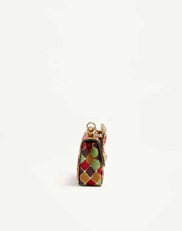 Valentino Garavani Rockstud Spike Small Bag In Patchwork Suede - Multicolour