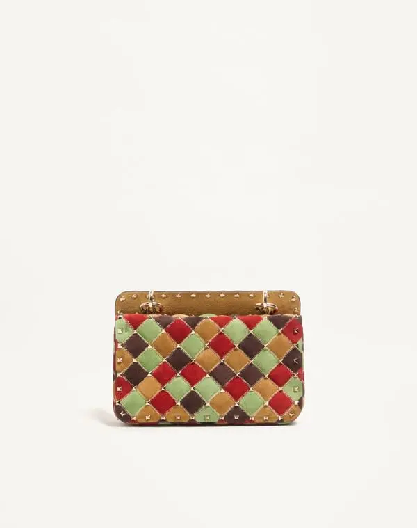 Valentino Garavani Rockstud Spike Small Bag In Patchwork Suede - Multicolour
