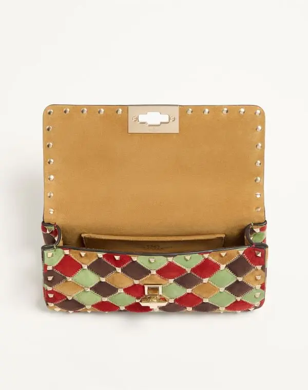 Valentino Garavani Rockstud Spike Small Bag In Patchwork Suede - Multicolour