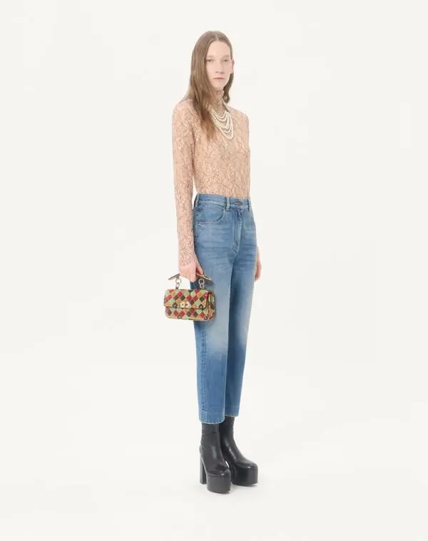 Valentino Garavani Rockstud Spike Small Bag In Patchwork Suede - Multicolour