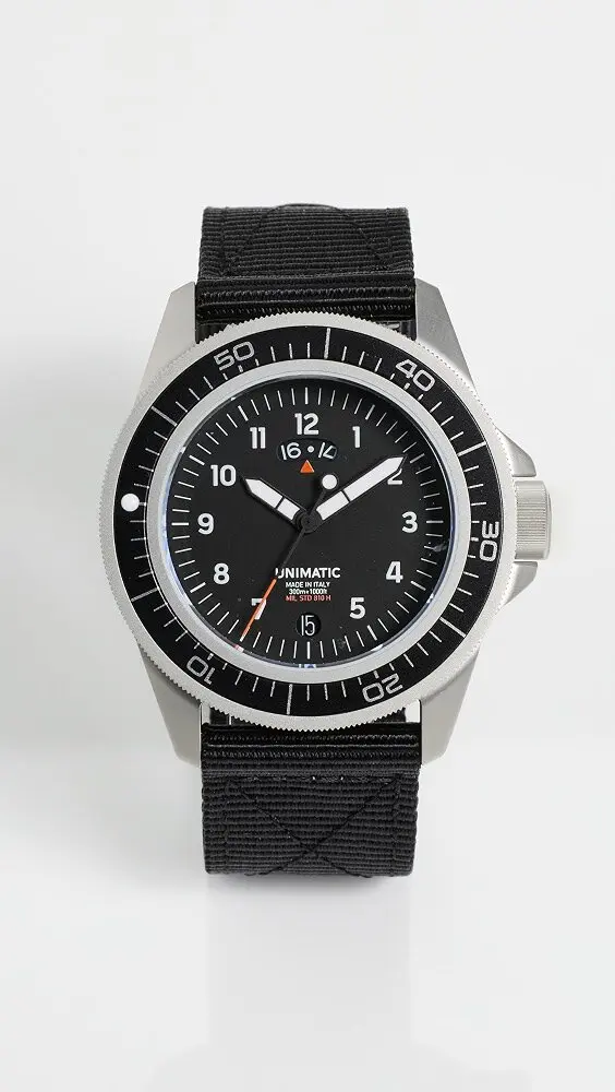 UNIMATIC Stainless Steel Automatic Diver Watch With Nylon Strap - Black