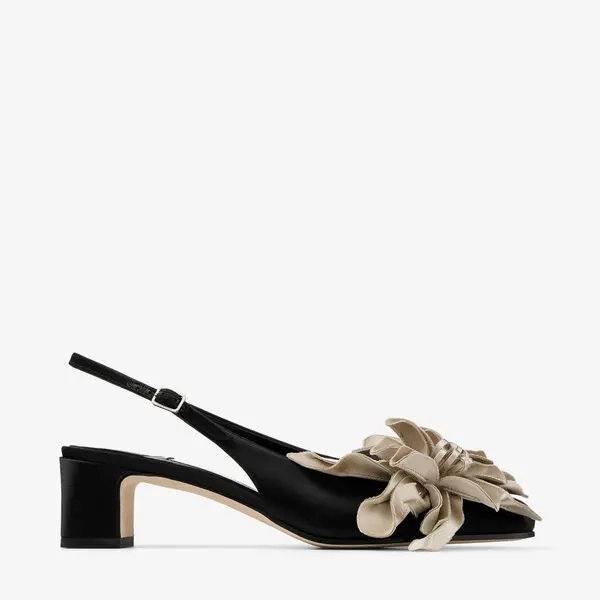 JIMMY CHOO Eyla Slingback 45 Satin Slingbacks - Black/bone