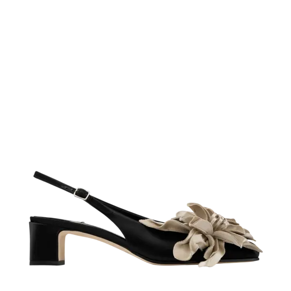 JIMMY CHOO Eyla Slingback 45 Satin Slingbacks - Black/bone