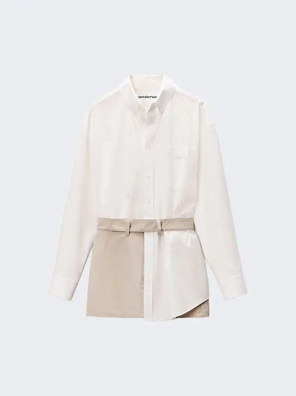 Alexander Wang Layered Shirt Mini Dress With Tucked Shirt And Stone - White