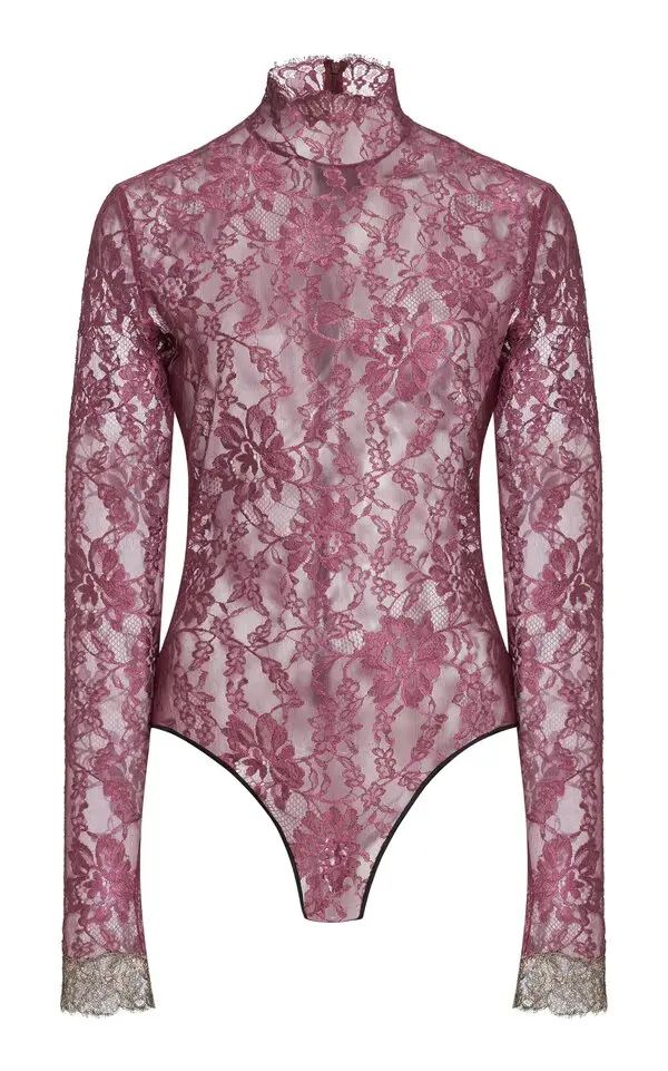 Valentino Garavani Lace High Neck Bodysuit - Burgundy