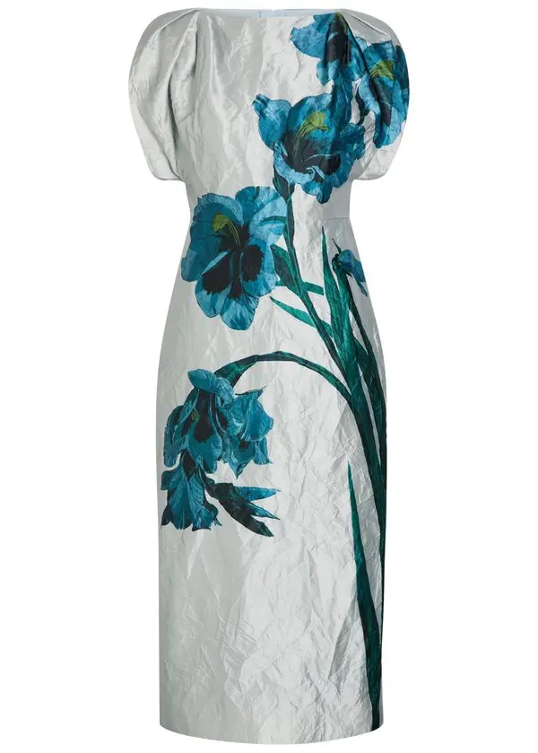 Erdem Floral-print Textured Satin Midi Dress - White