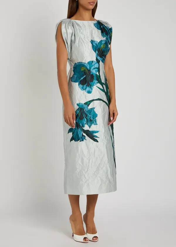 Erdem Floral-print Textured Satin Midi Dress
