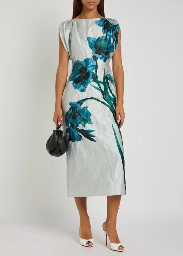 Erdem Floral-print Textured Satin Midi Dress