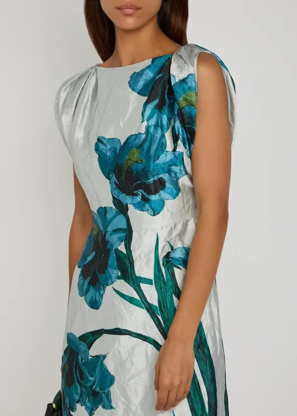 Erdem Floral-print Textured Satin Midi Dress