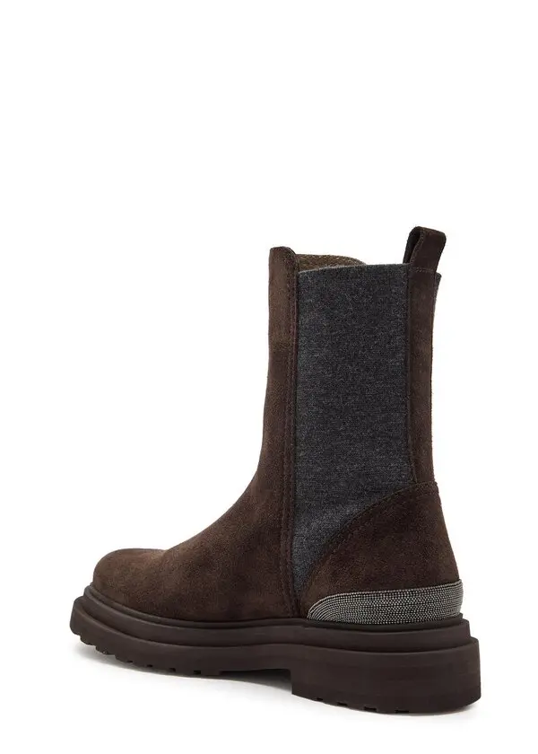 Brunello Cucinelli Suede And Knit Ankle Boots