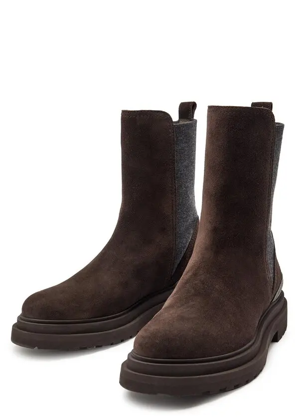 Brunello Cucinelli Suede And Knit Ankle Boots