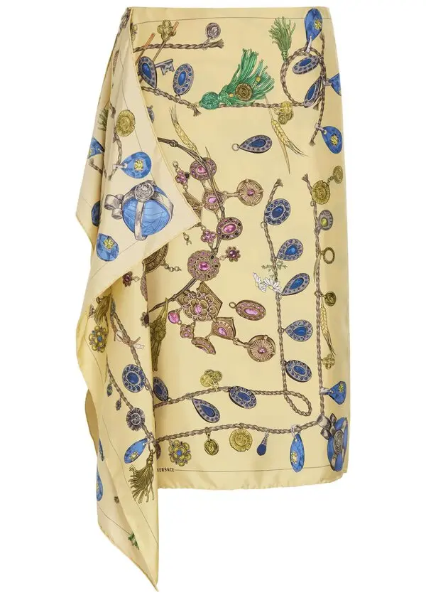 Versace Printed Silk-twill Midi Skirt