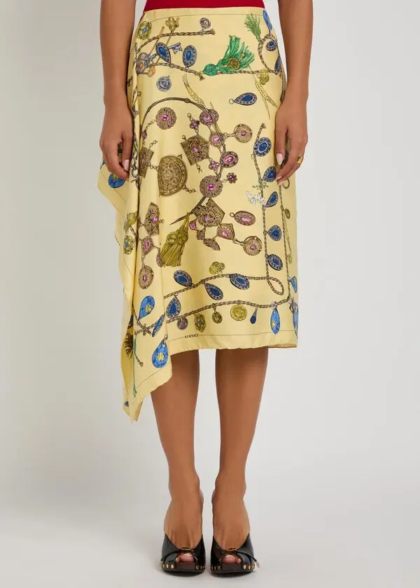 Versace Printed Silk-twill Midi Skirt