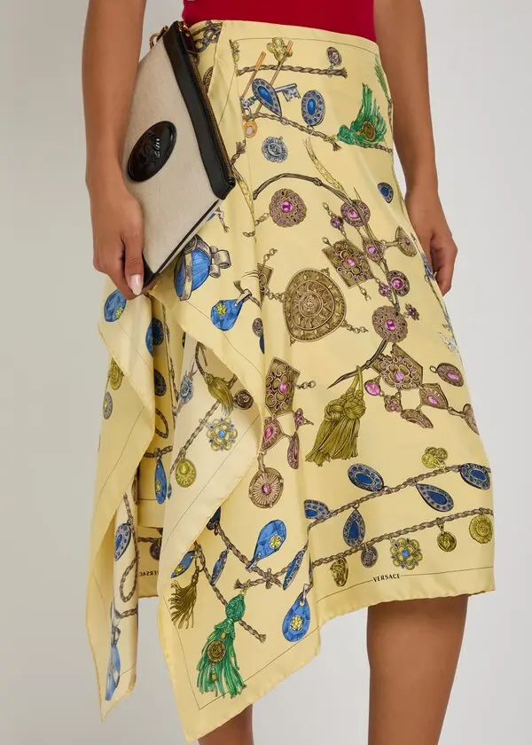 Versace Printed Silk-twill Midi Skirt