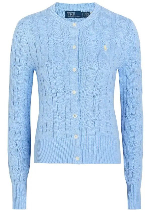 Polo Ralph Lauren Logo-embroidered Cable-knit Cotton Jumper - Light Blue