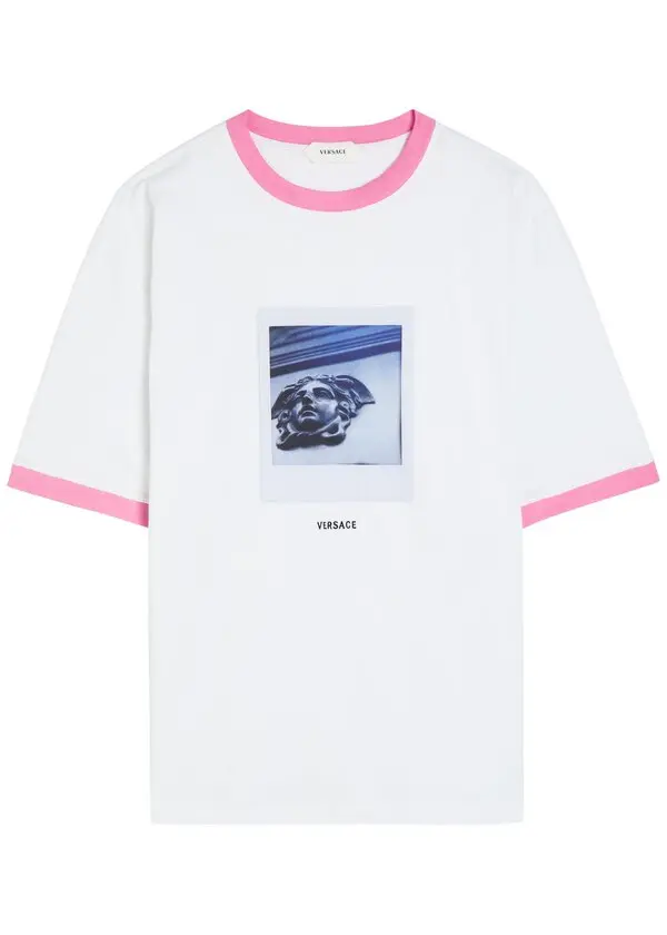 Versace Logo-embroidered Printed Cotton T-shirt