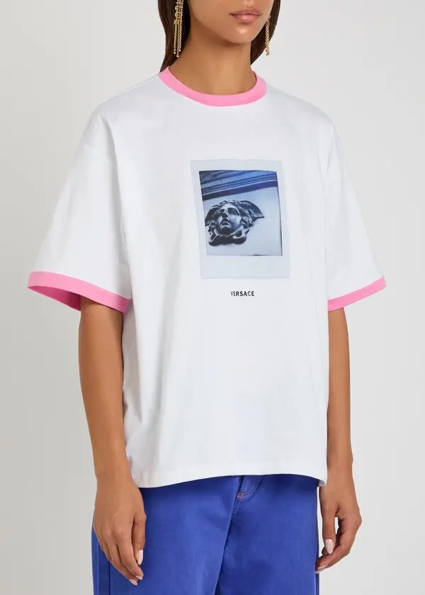Versace Logo-embroidered Printed Cotton T-shirt