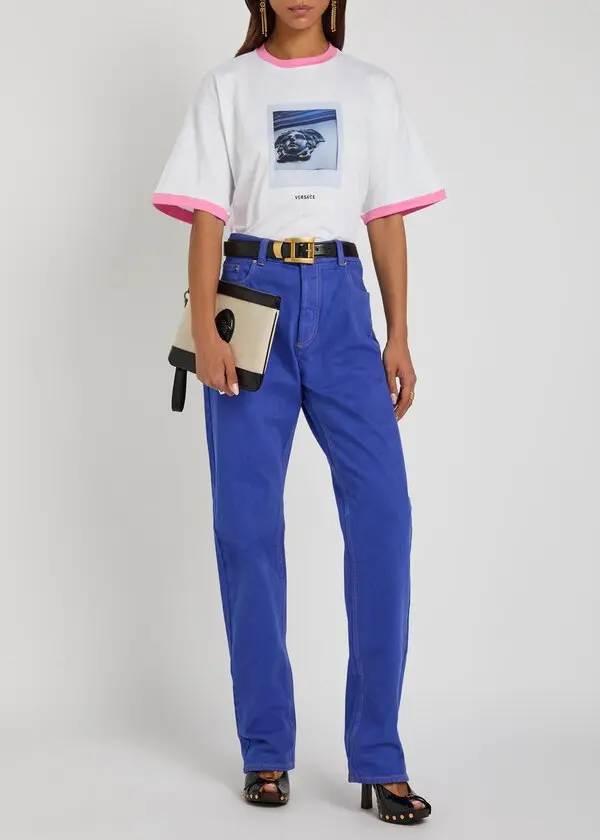 Versace Logo-embroidered Printed Cotton T-shirt
